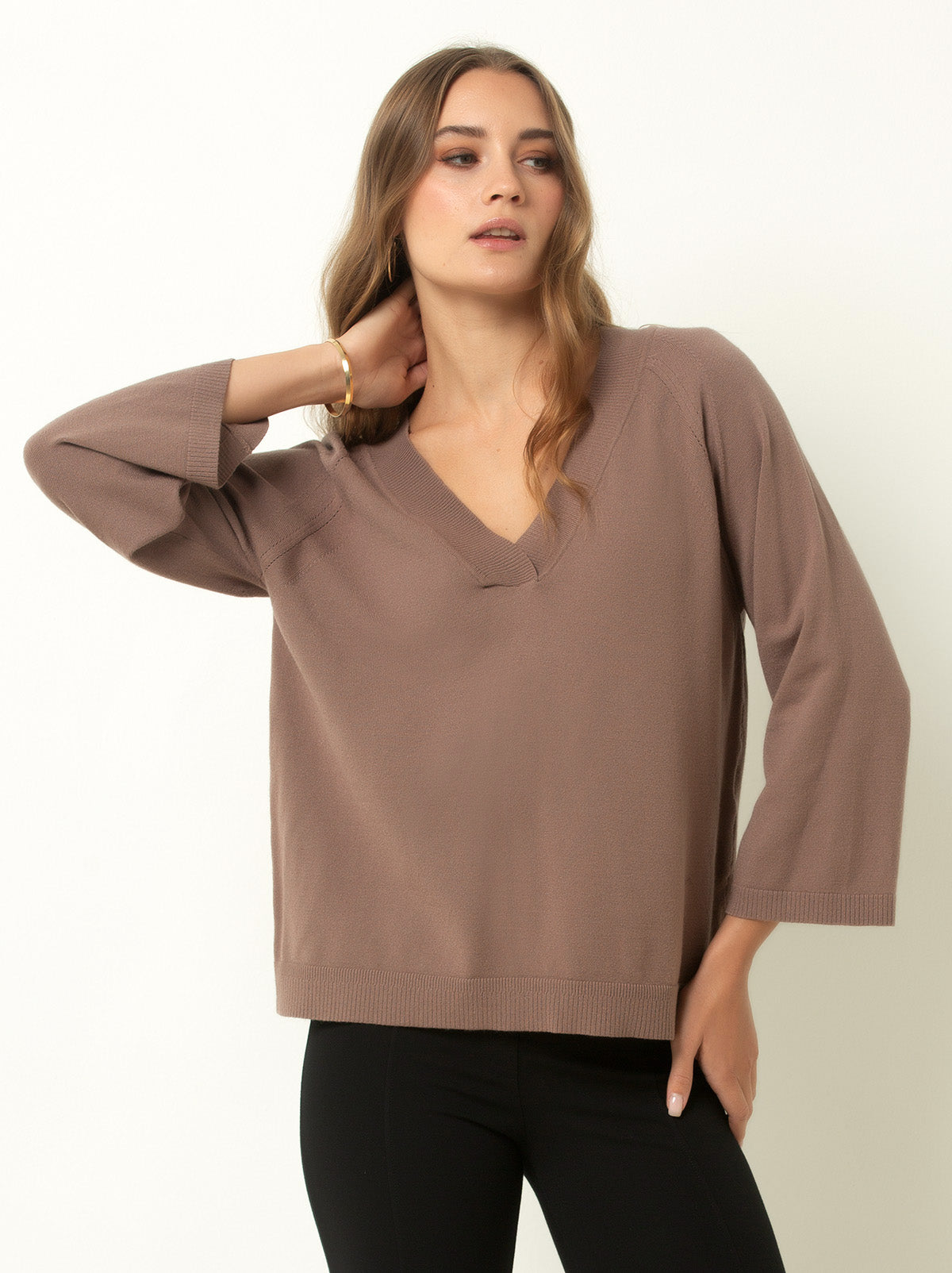 Women's Drop Shoulder V-Neck Sweater | Single Stitch
